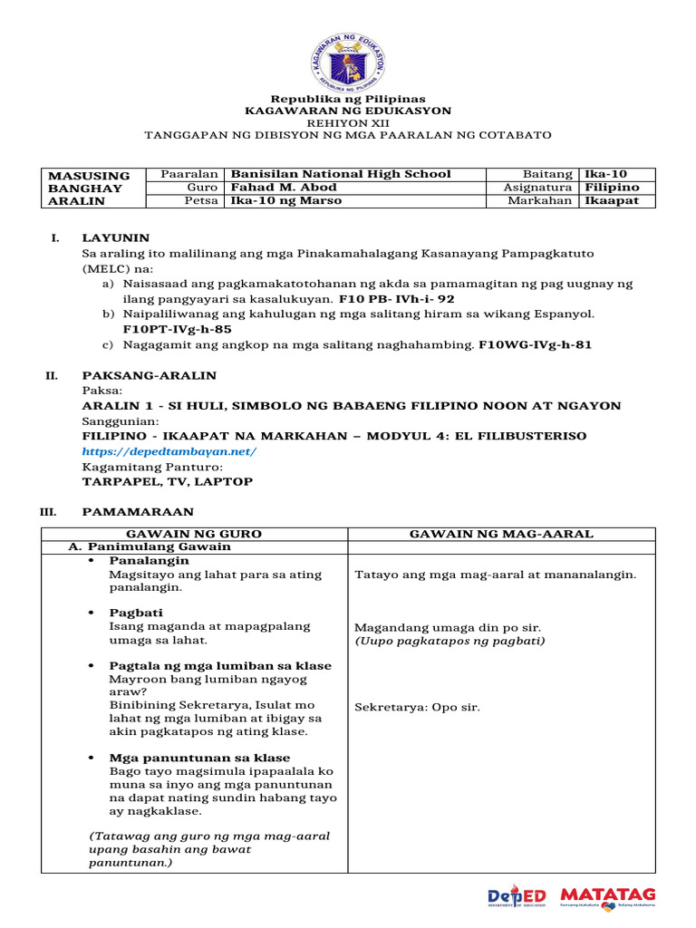 Lesson Plan (JHS) | PDF