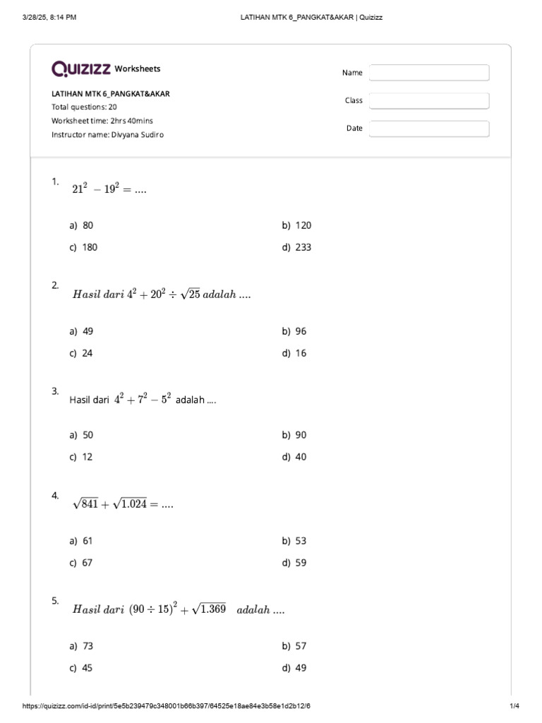 Soal Pangkat & Akar Bilangan 3 | PDF