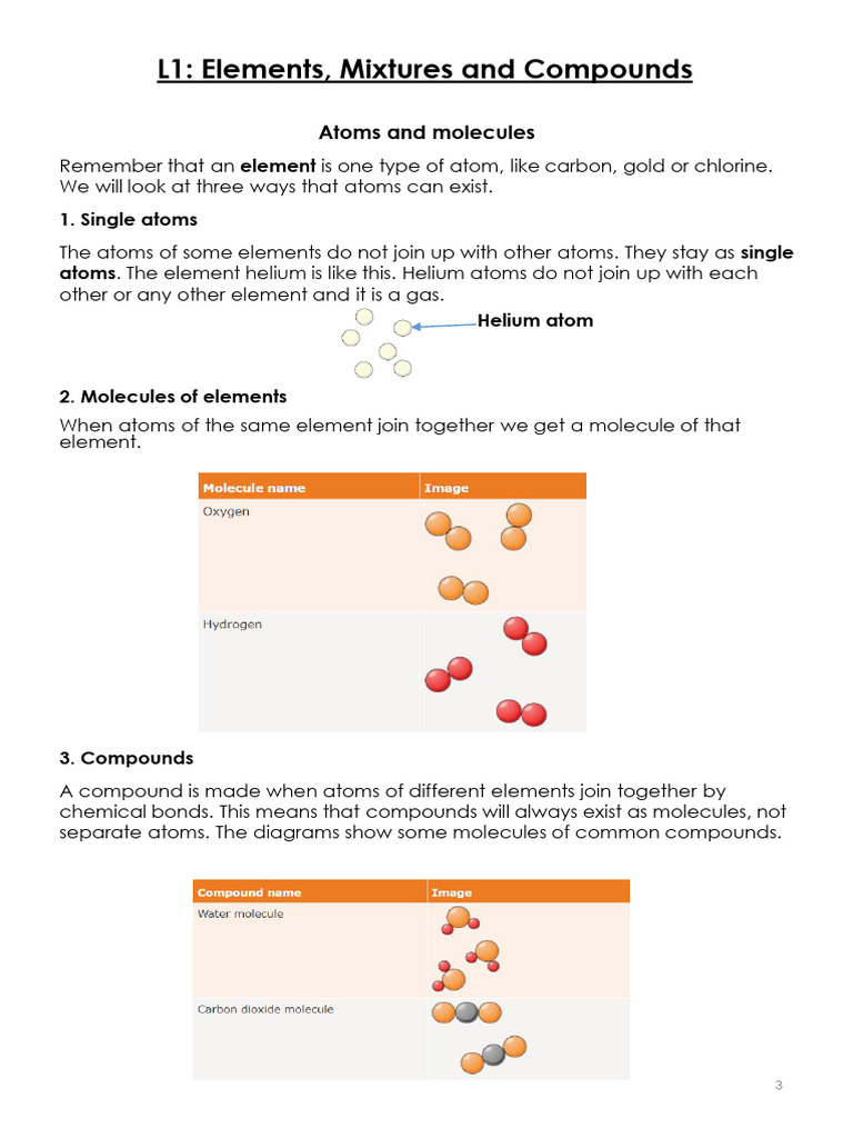 Element Compound Mixture Notes | PDF