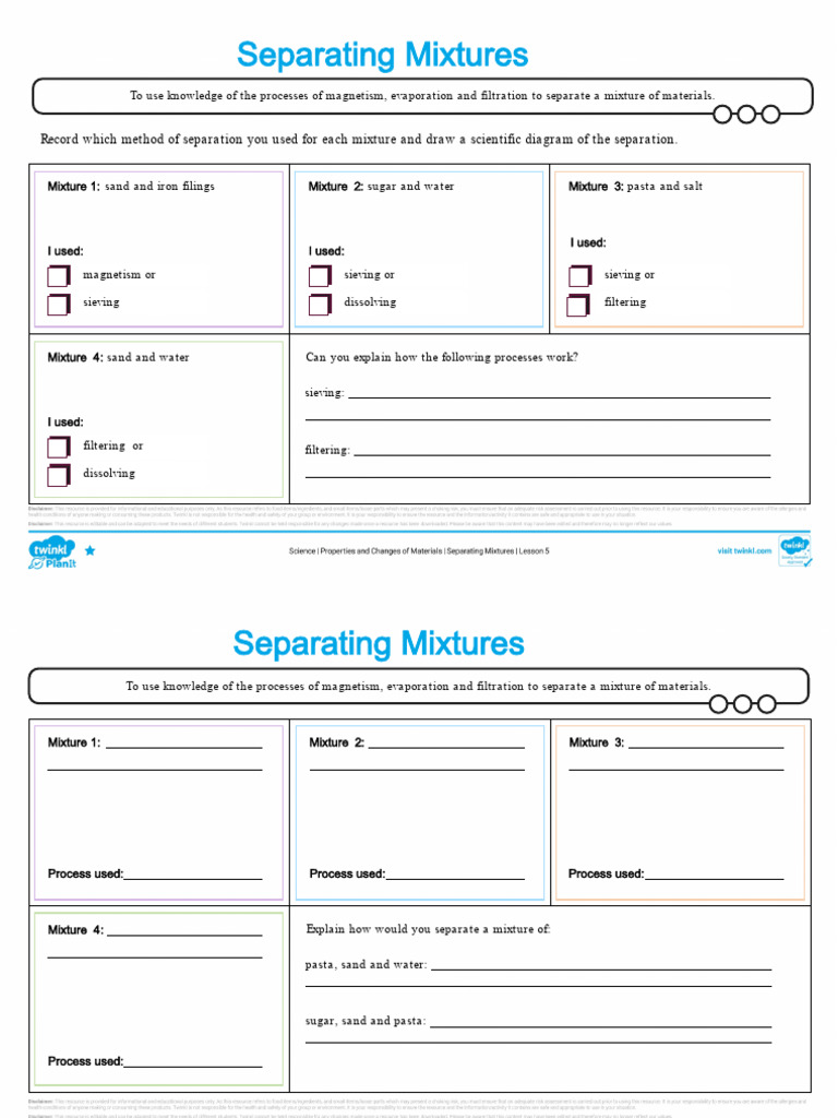 Activity Sheets Separating Mixtures Editable | PDF