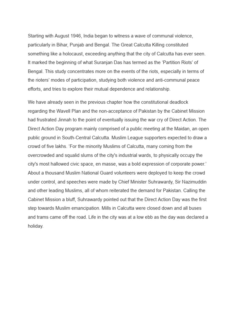 Great Calcutta Killing: Direct Action Day | PDF
