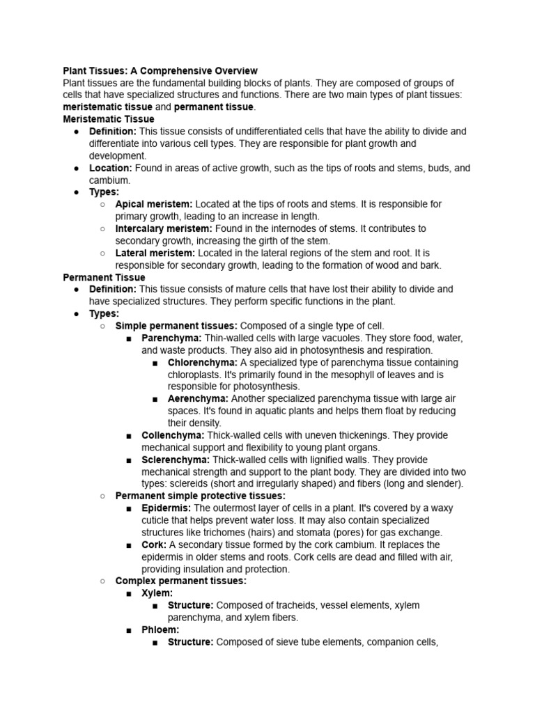 Describe Plant Tissues Its Types and Their Structu... | PDF | Tissue ...