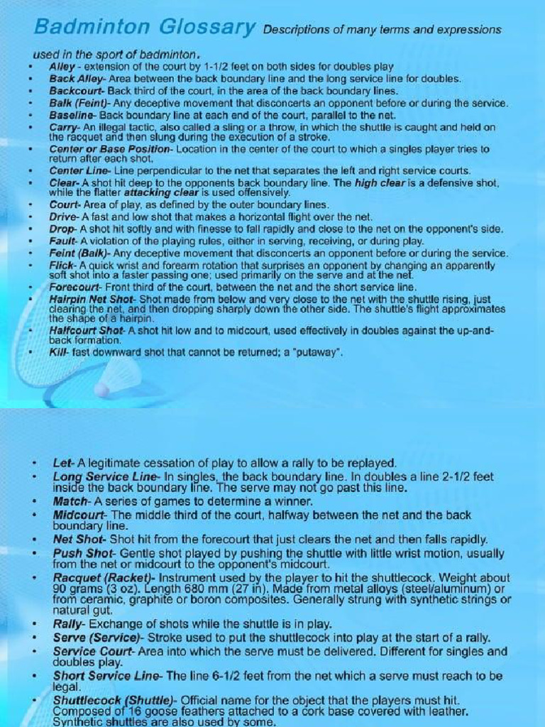 Badminton Common Terms and Rules | PDF