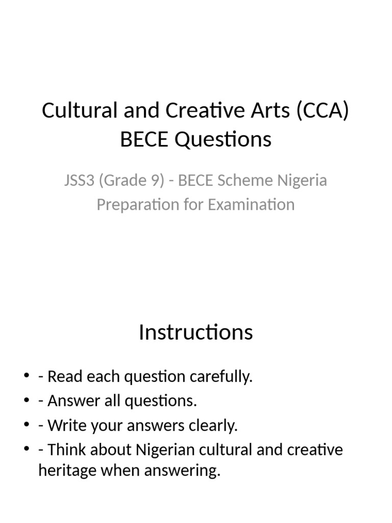 Cca Bece Questions Jss3 | PDF | The Arts