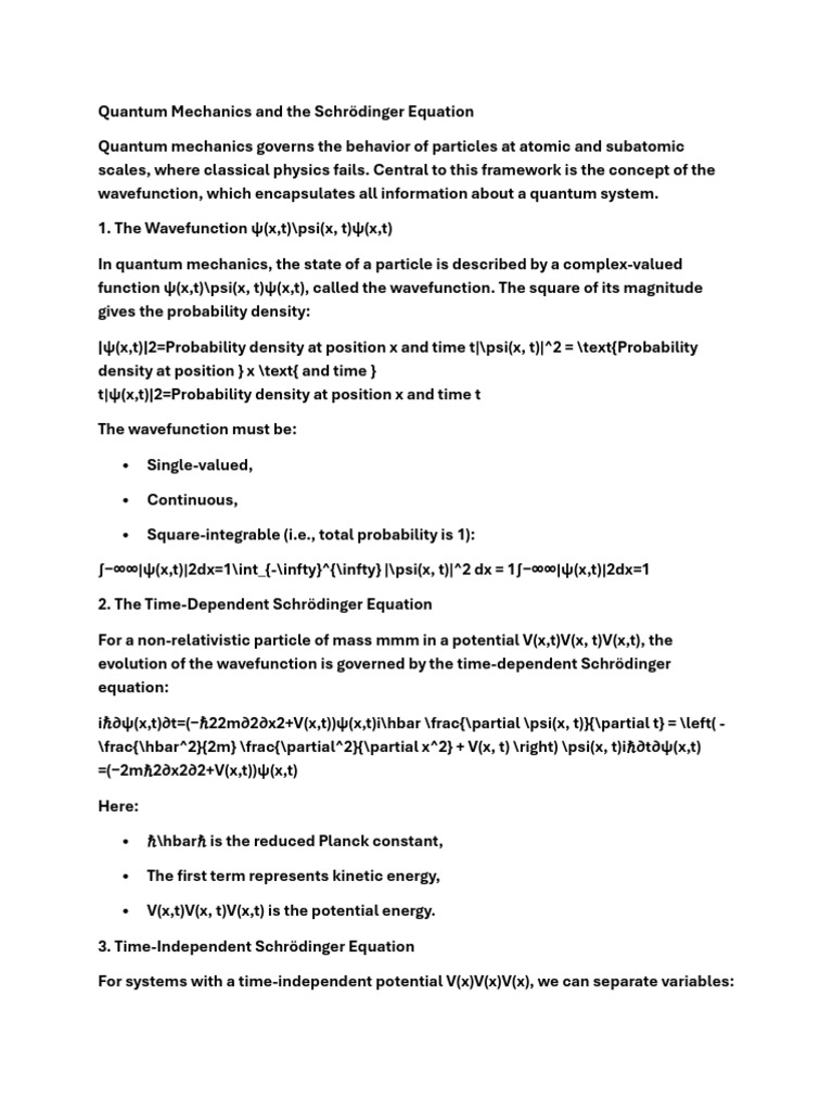 Quantum Mechanics and the Schrödinger Equation | PDF