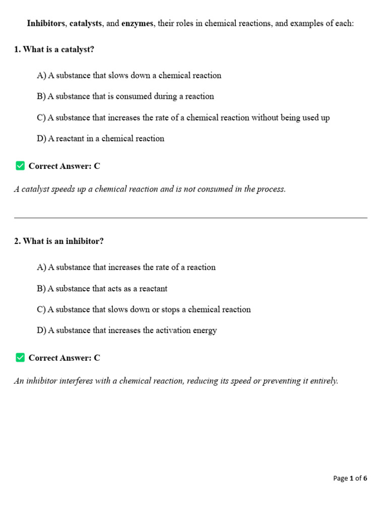 Inhibitors, catalysts, and enzymes | PDF | Catalysis | Activation Energy