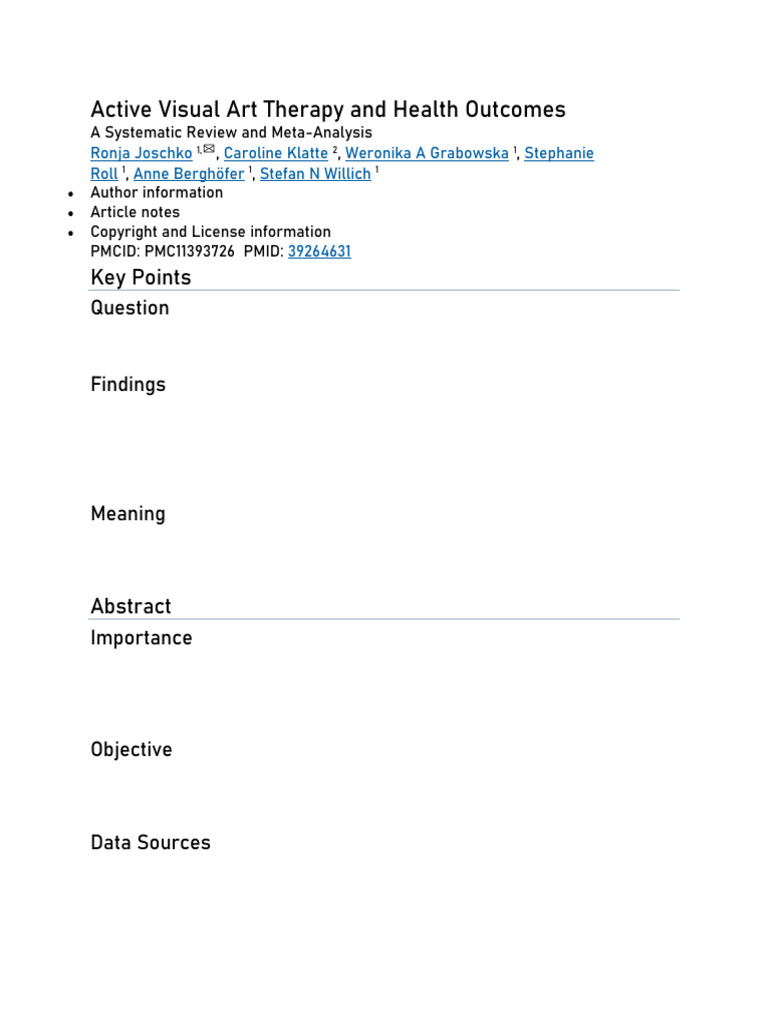 Active Visual Art Therapy and Health Outcomes | PDF | Systematic Review ...