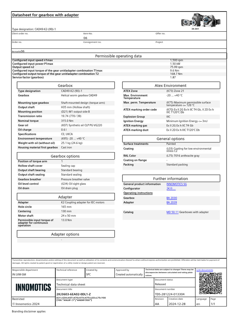 Gearbox Datasheet: CAD49-K2-(90)-1 | PDF | Mechanical Engineering ...