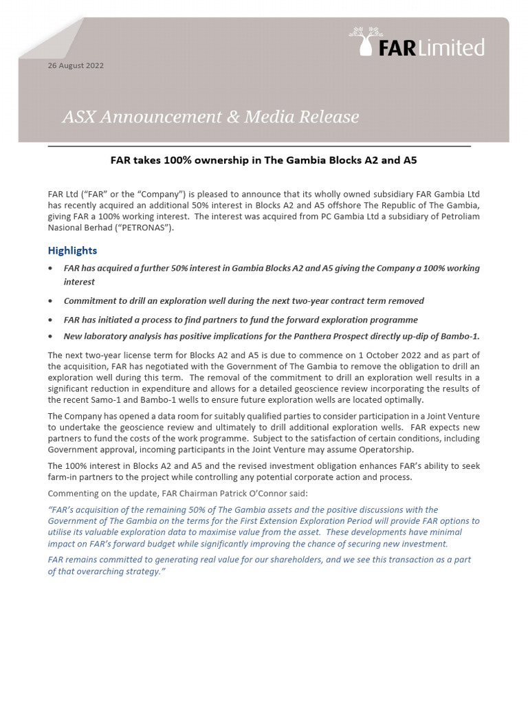 FAR The Gambia Block A2 A5 | PDF | Petroleum Reservoir | Hydrocarbon ...
