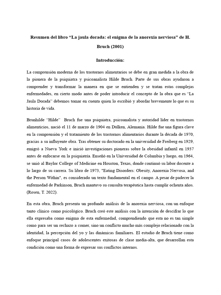 Análisis de "La jaula dorada" de H. Bruch | PDF | Anorexia nerviosa ...