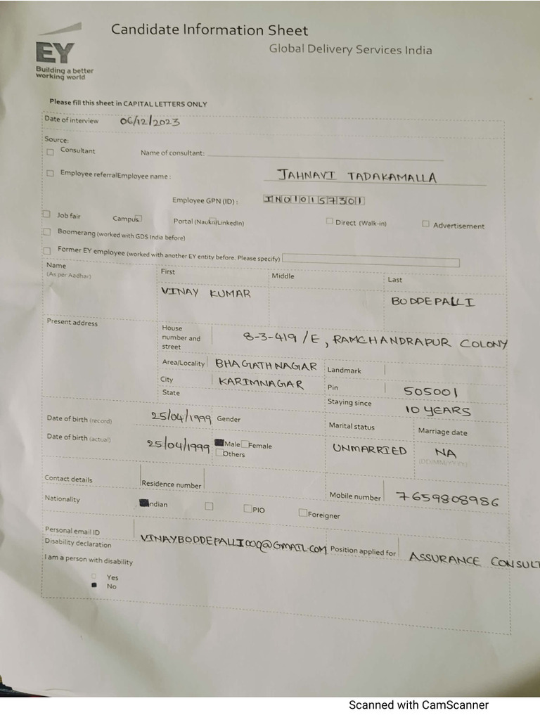 CIS (Candidature Information Sheet) | PDF