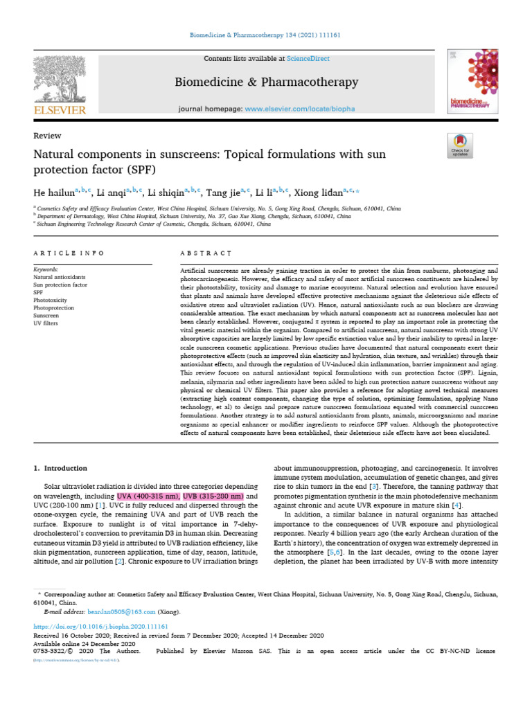 Pfa Article Natural Ingredients Sunscreen | PDF | Sunscreen | Ultraviolet