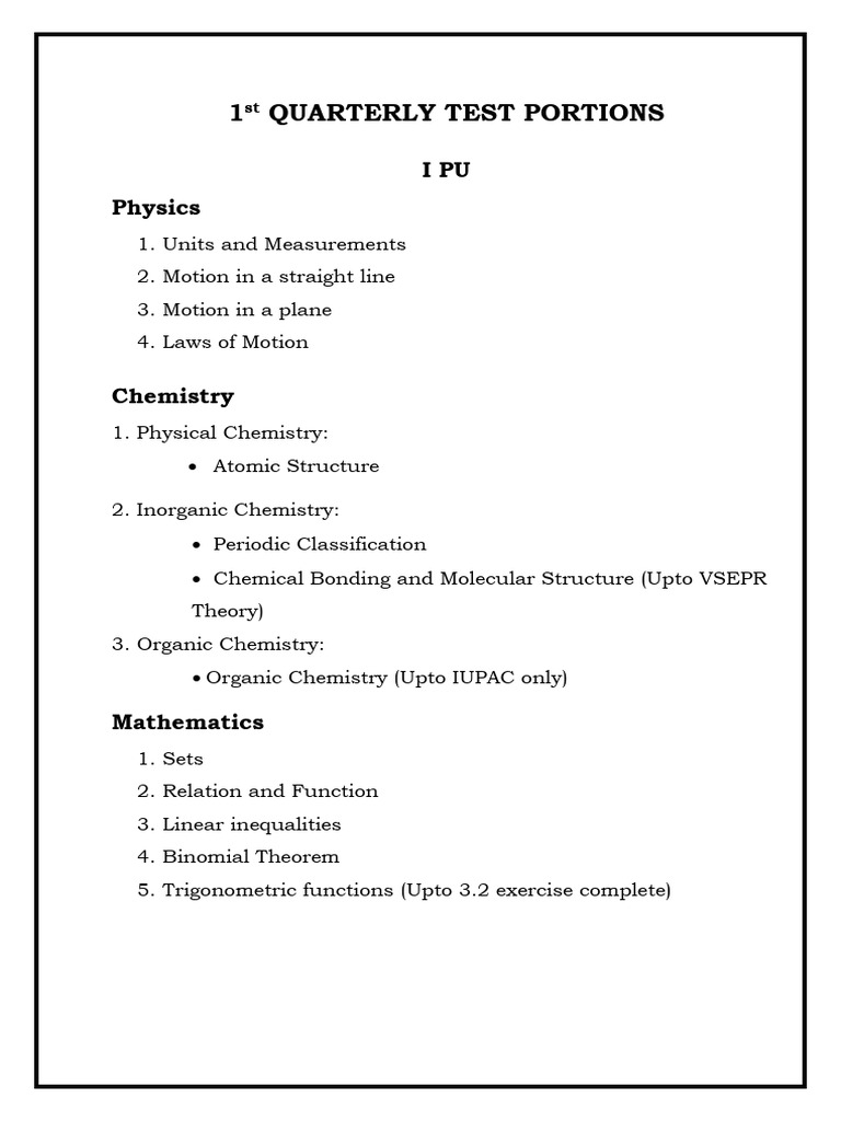1st Year Quarterly Test - August 2024 | PDF