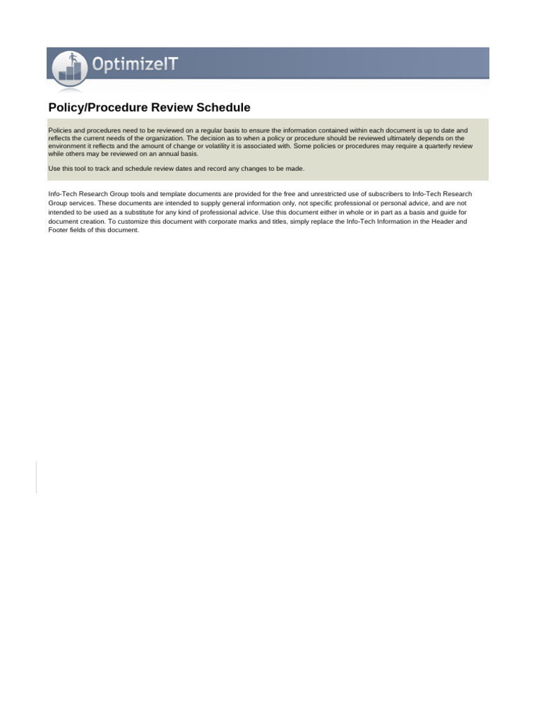 Policy Review Schedule Template | PDF | Policy | Information Technology