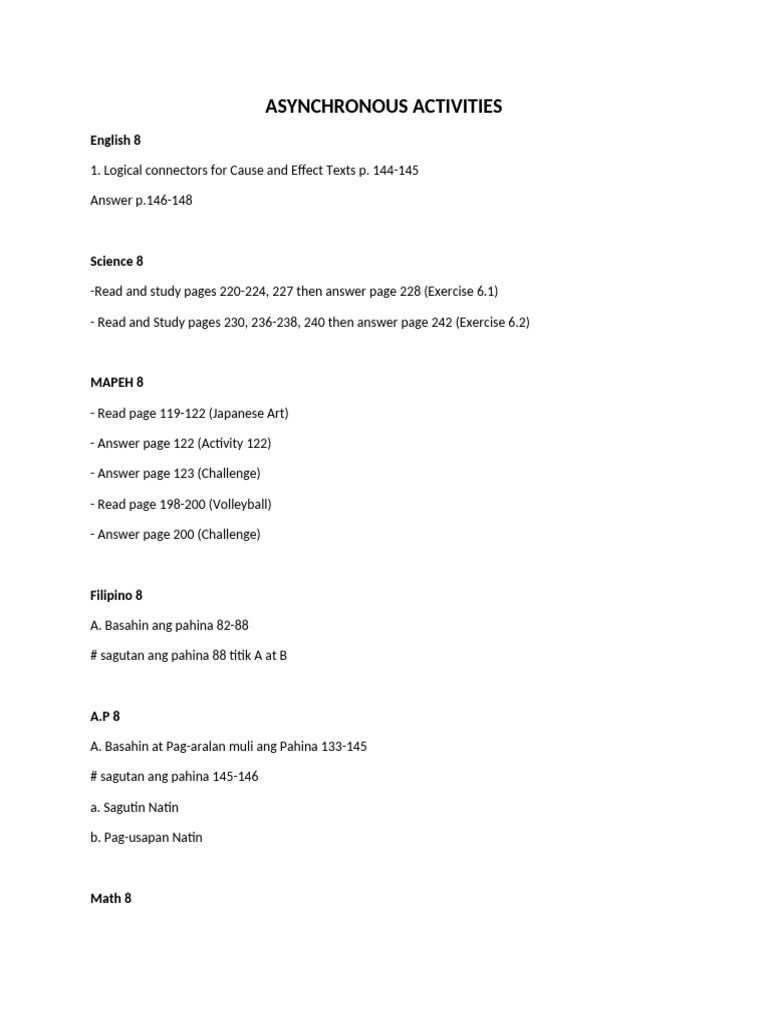 ASYNCHRONOUS-ACTIVITIES-FOR-GRADE-8 | PDF