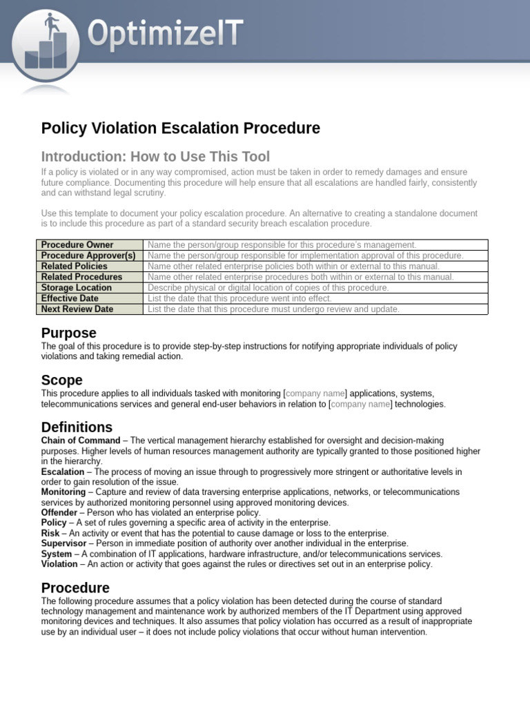 Policy Violation Escalation Procedure | PDF | Policy | Risk