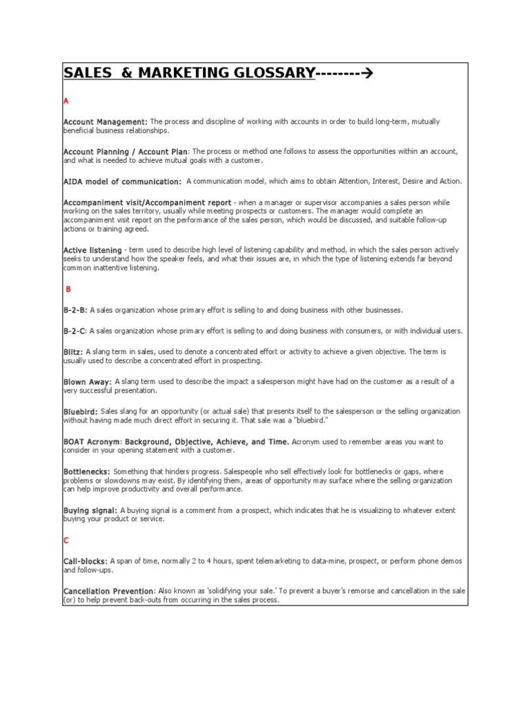 Sales and Marketing Terminology Guide | PDF | Sales | Retail