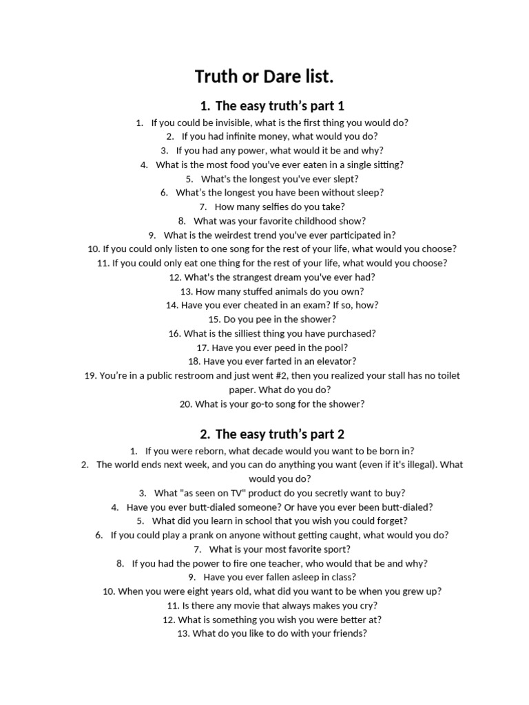 DND Group Truth or Dares | PDF