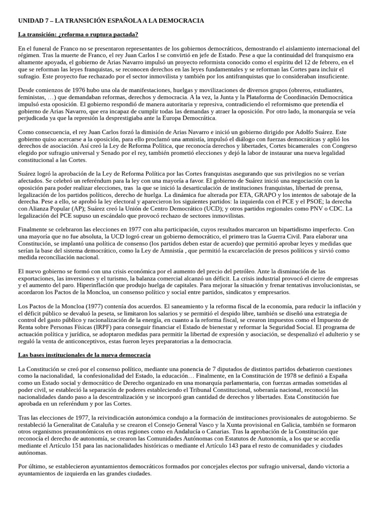 La Transición Española A La Democracia | PDF | España franquista ...