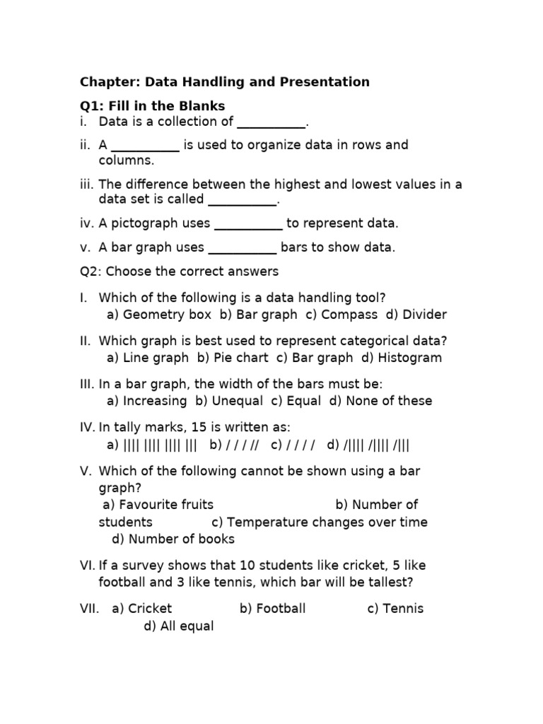 Data Handling and Presentation Worksheet | PDF | Chart | Pie Chart