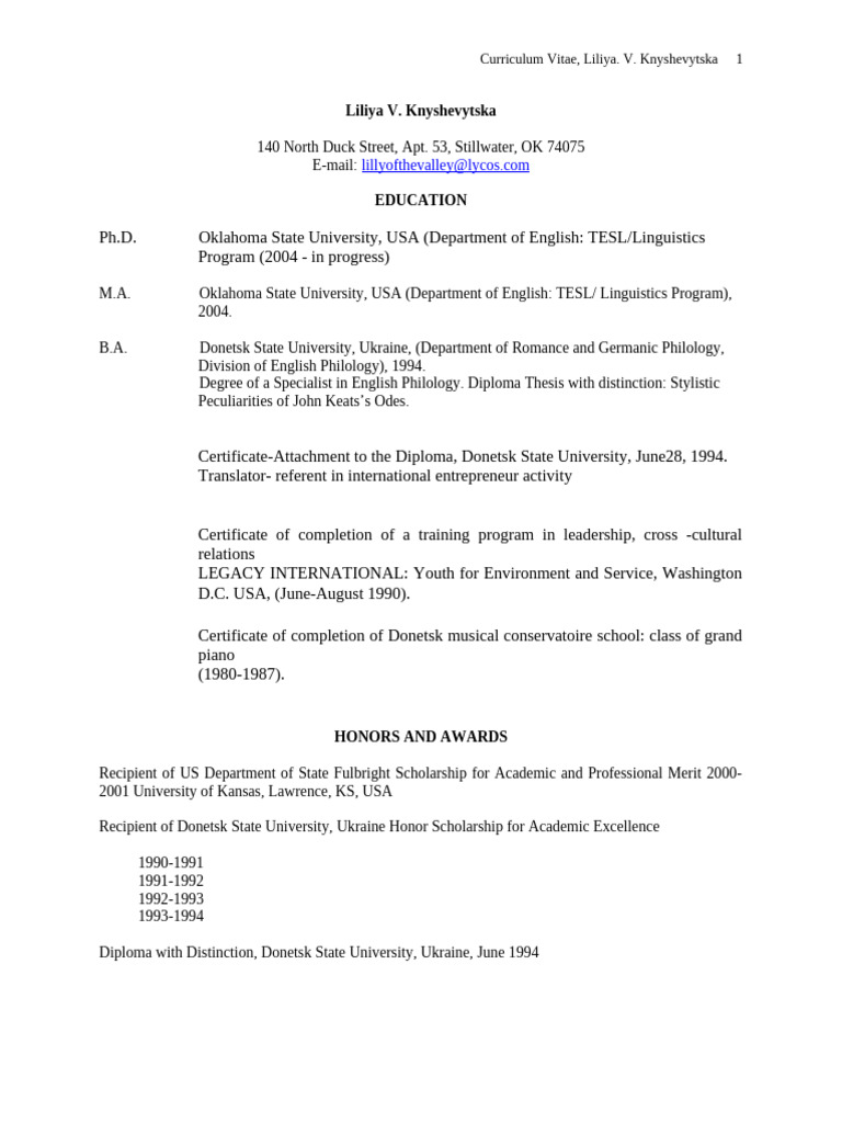 Curriculum Vitae Revised 2005 | PDF | English As A Second Or Foreign Language | Linguistics