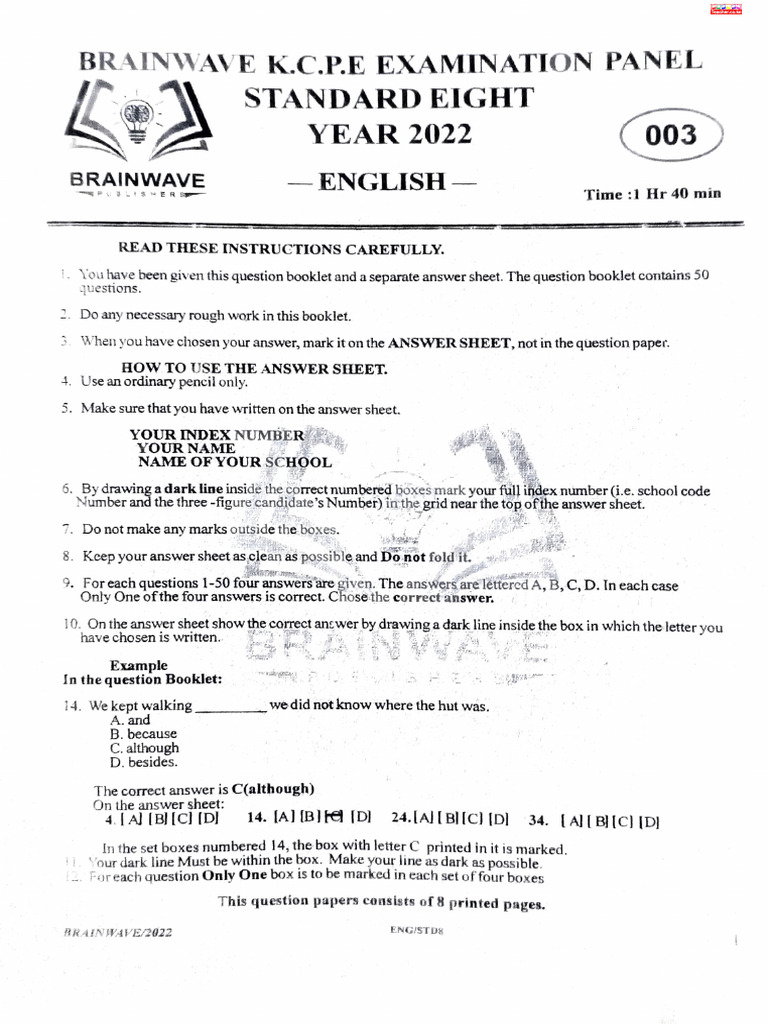2022 Std. 8 Brainwave Series English Teacher Co Ke | PDF