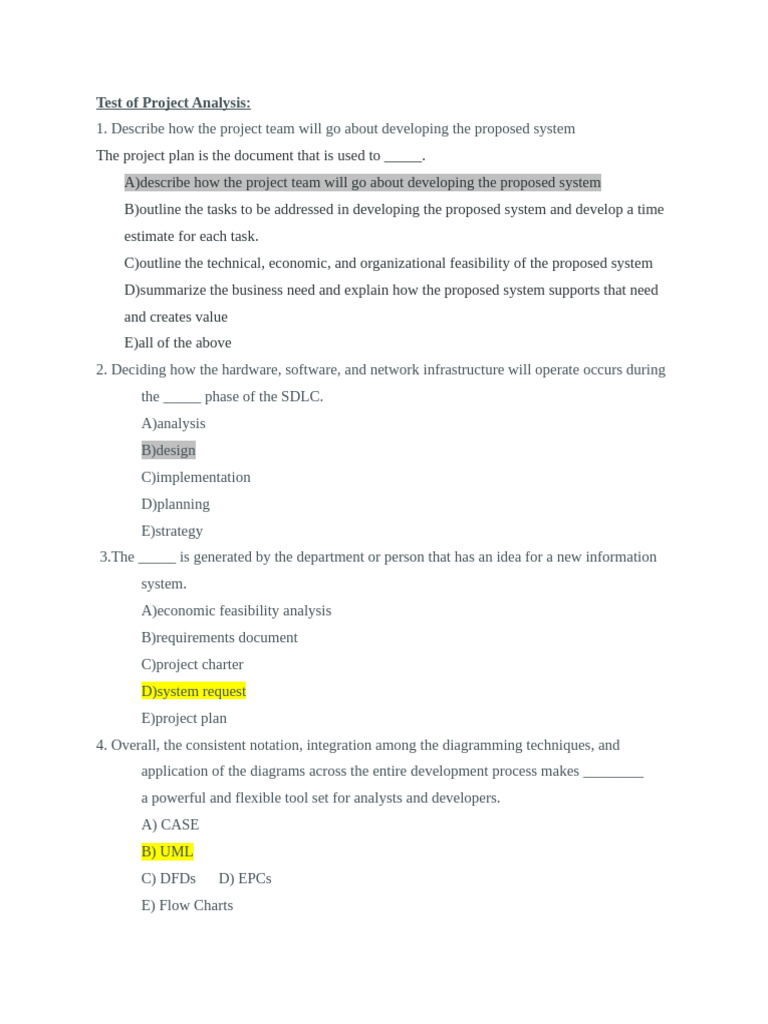 1. Project Analysis Beest Exam& Solutions | PDF | Use Case | Software Development Process
