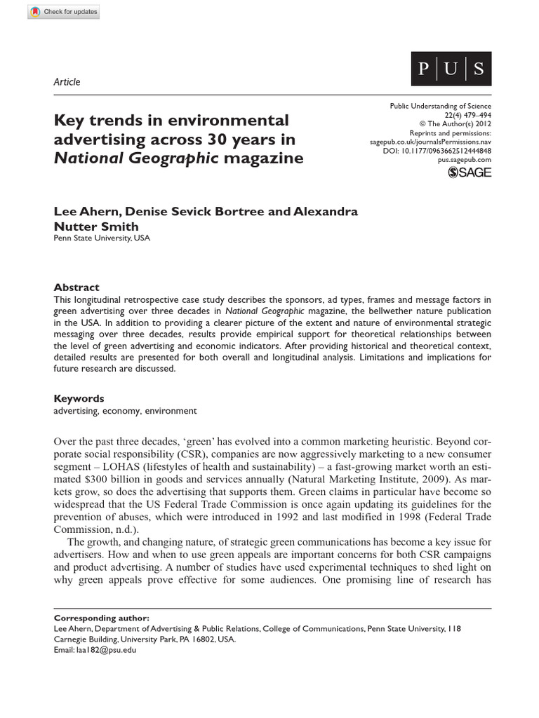 Ahern Et Al 2012 Key Trends in Environmental Advertising Across 30 ...