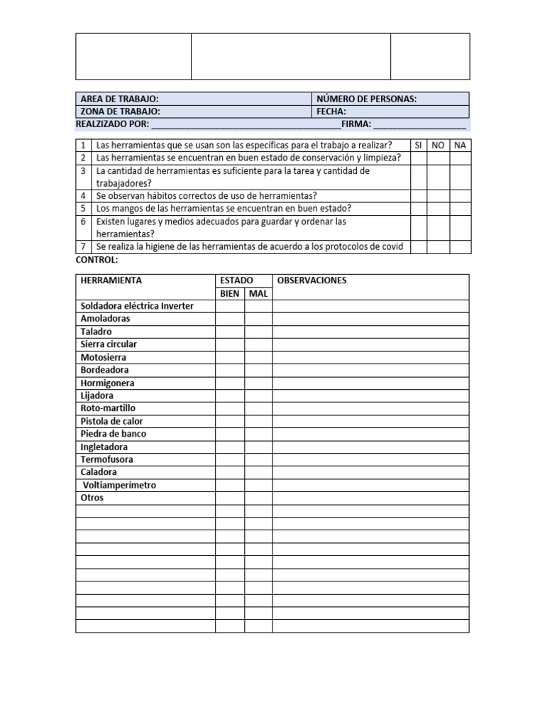 Control de Herramientas en el Trabajo | PDF