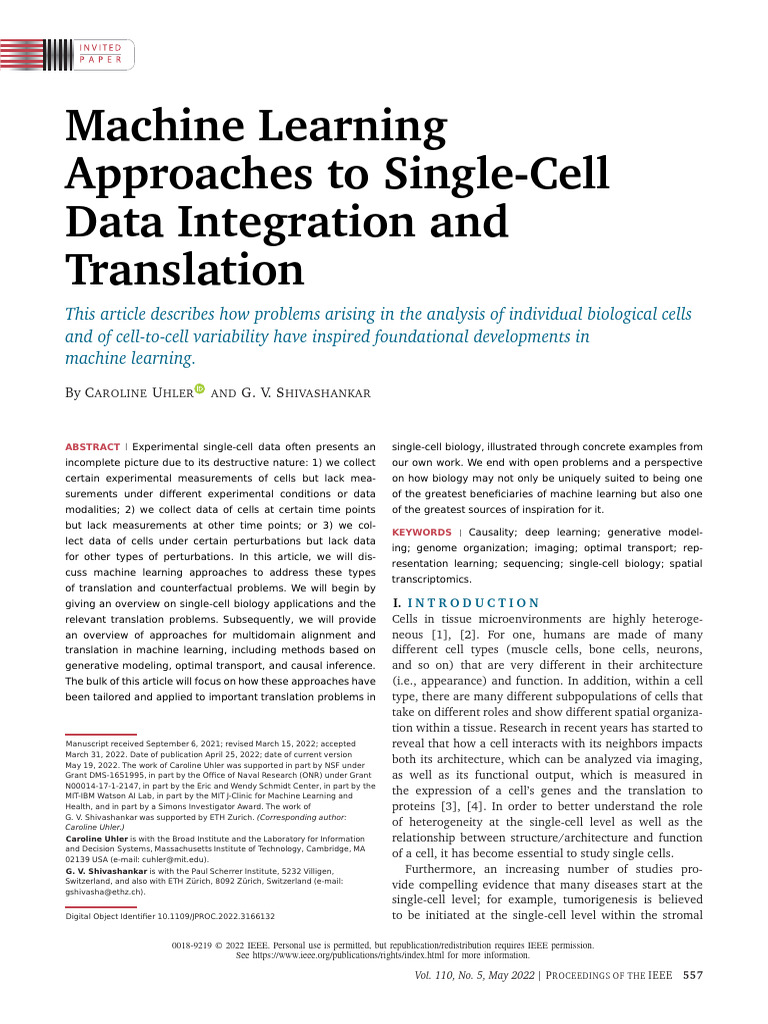 Machine Learning Approaches To Single-Cell Data Integration and Translation | PDF | Dna | Life ...