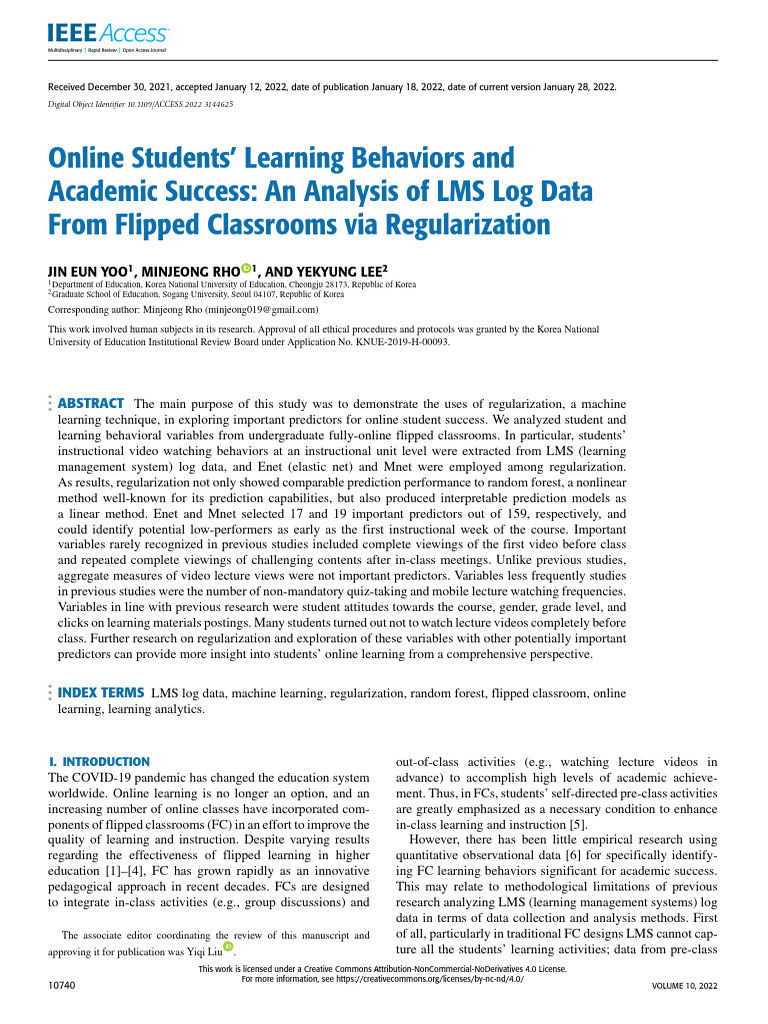 Online Students Learning Behaviors and Academic Success An Analysis of LMS Log Data From Flipped ...