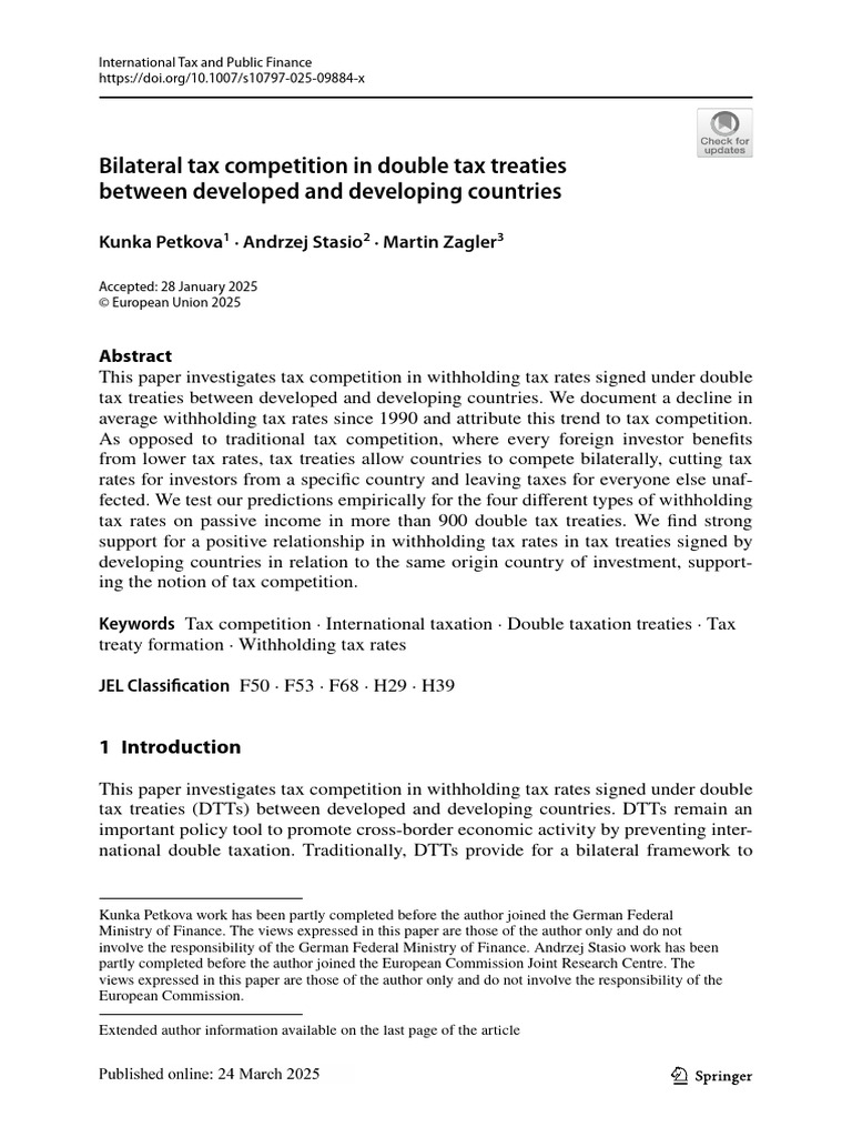 Bilateral Tax Competition in Double Tax Treaties Between Developed and ...