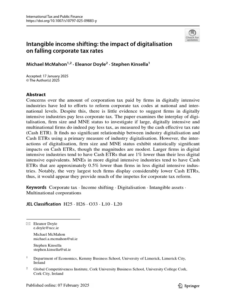 Intangible Income Shifting - The Impact of Digitalisation On Falling ...