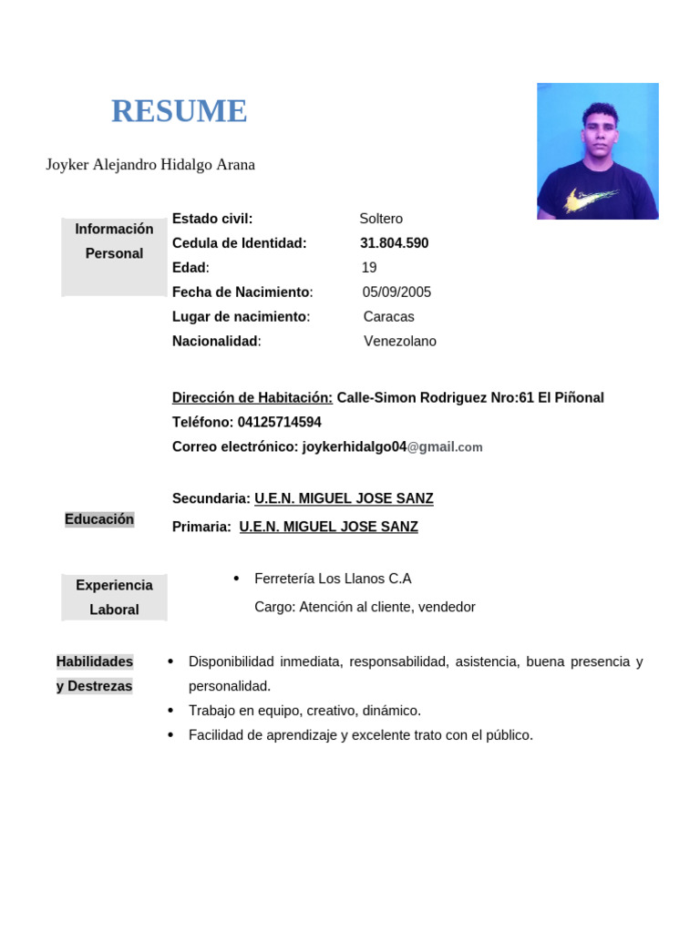 Resume de Joyker Alejandro Hidalgo | PDF