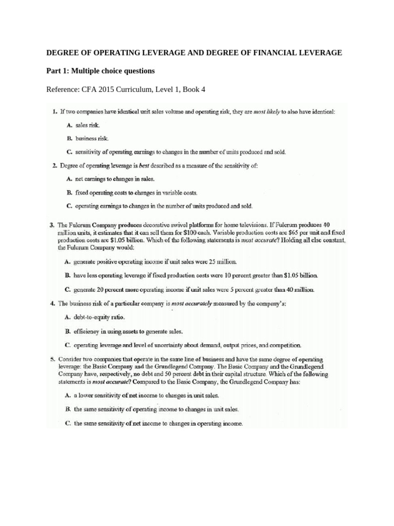 Chapter 3_DOL and DFL Practice | PDF | Capital Structure | Private Sector