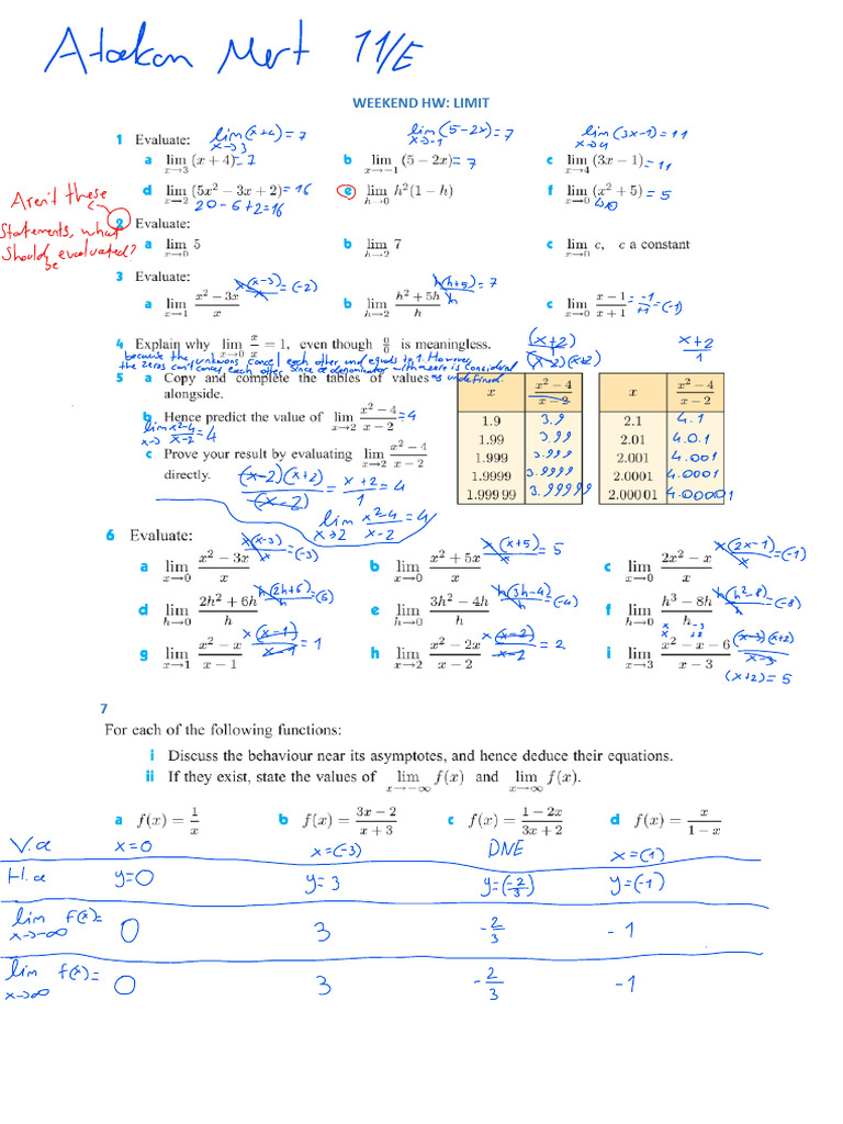 22 Eylül 2024 Limit Weekend Homework | PDF