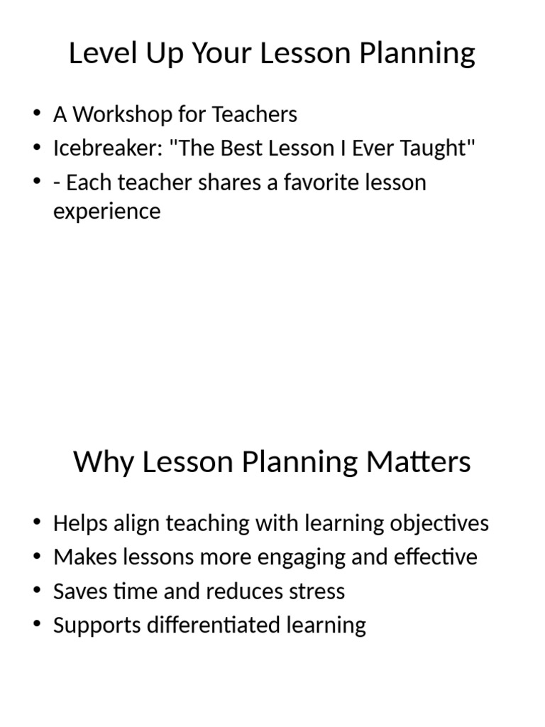 Effective Lesson Planning Workshop Guide | PDF