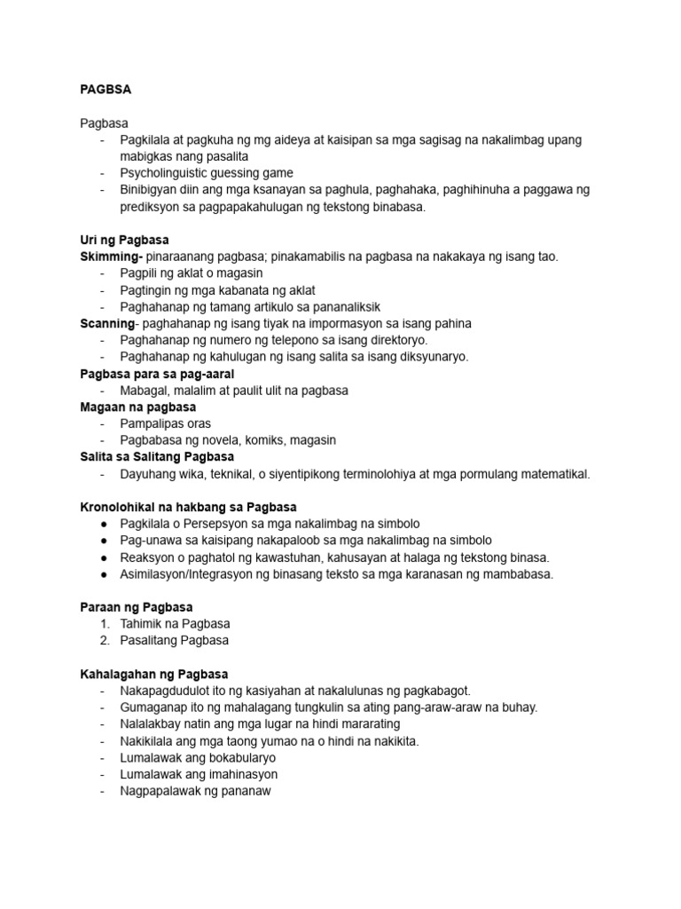 Topic - Pagbasa Filipino | PDF