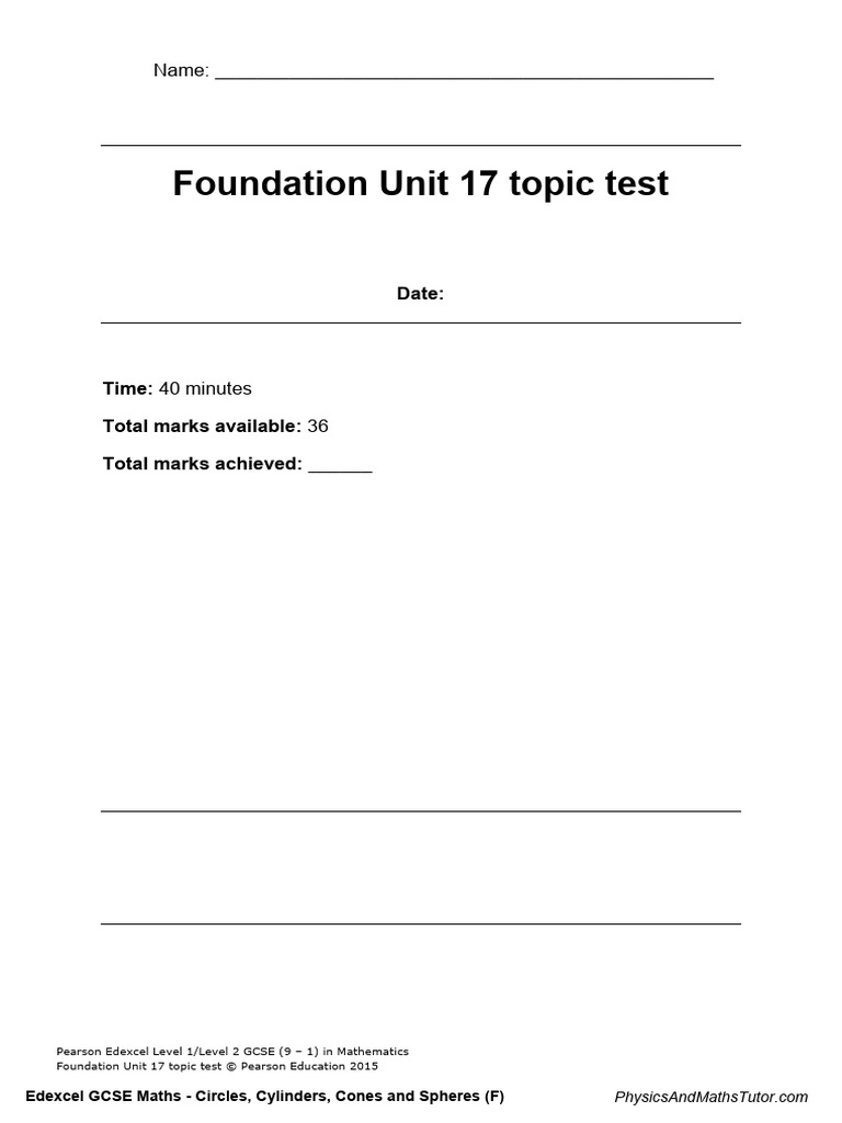 Unit 17: Circles and Cylinders Test | PDF | Area | Sphere
