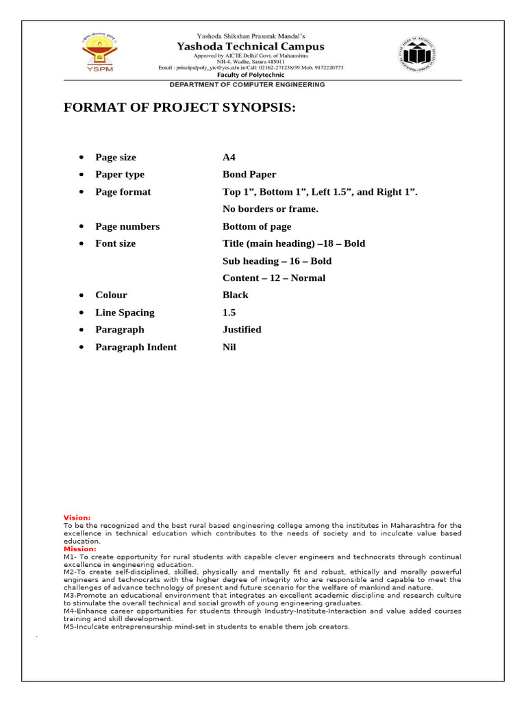 Project Synopsis Format For Microproject | PDF | Engineering ...