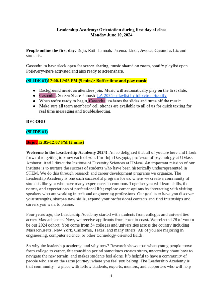 LA 2024 Orientation Running Script - 060524 | PDF | Mentorship | Negotiation