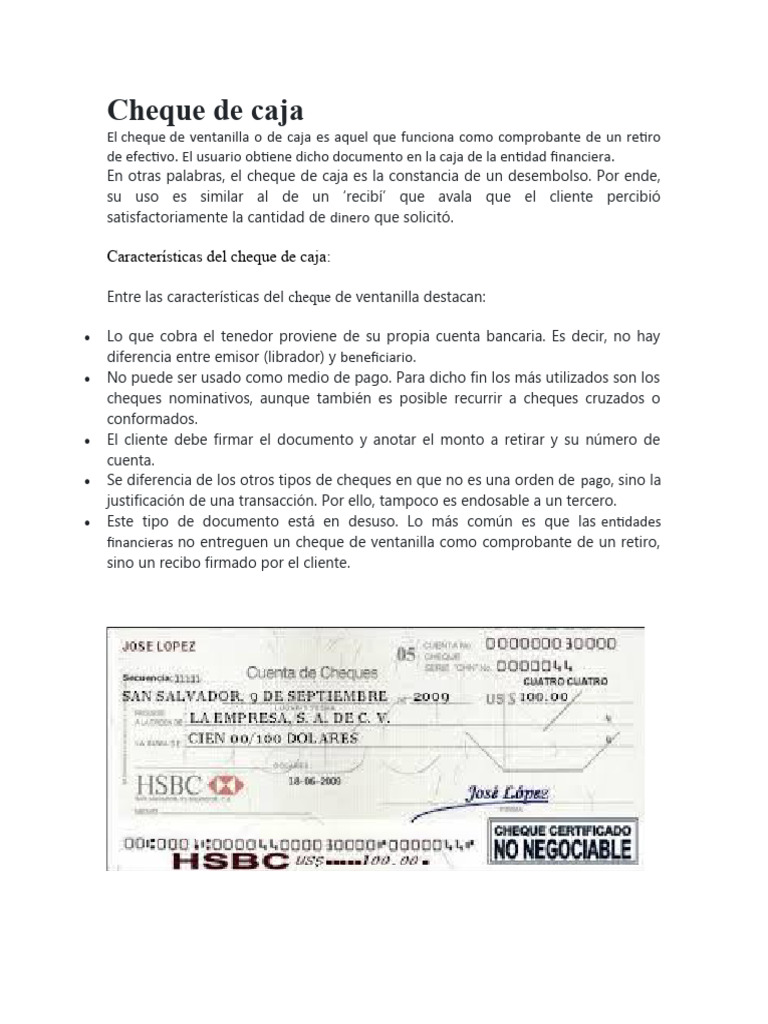 Cheque de caja y de viaje: características y usos | PDF | Cheque | Bancos
