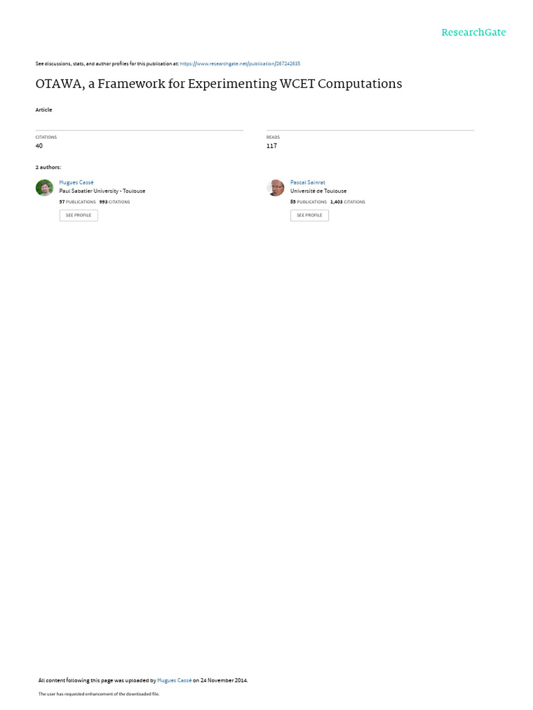 OTAWA A Framework For Experimenting WCET Computati | PDF | Computer Program | Programming