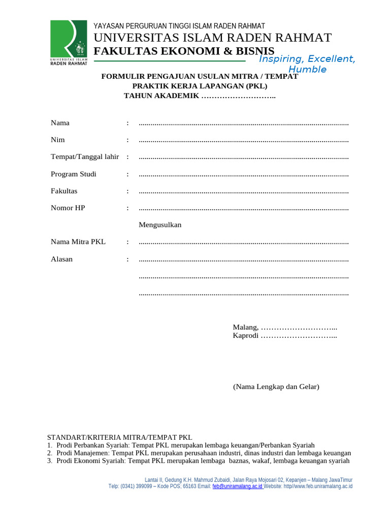 Lampiran 3. Form Pengajuan MitraTempat PKL | PDF