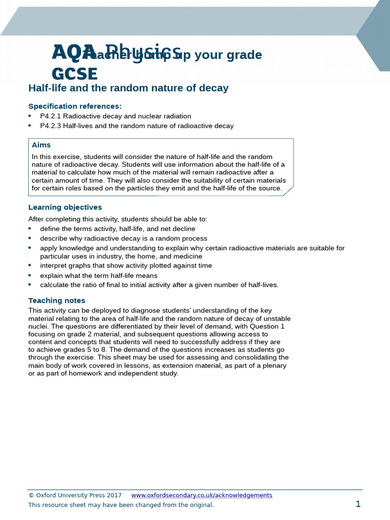 GCSE Atomic Grade Bump Act Halflife ANS | PDF | Radioactive Decay | Radiation