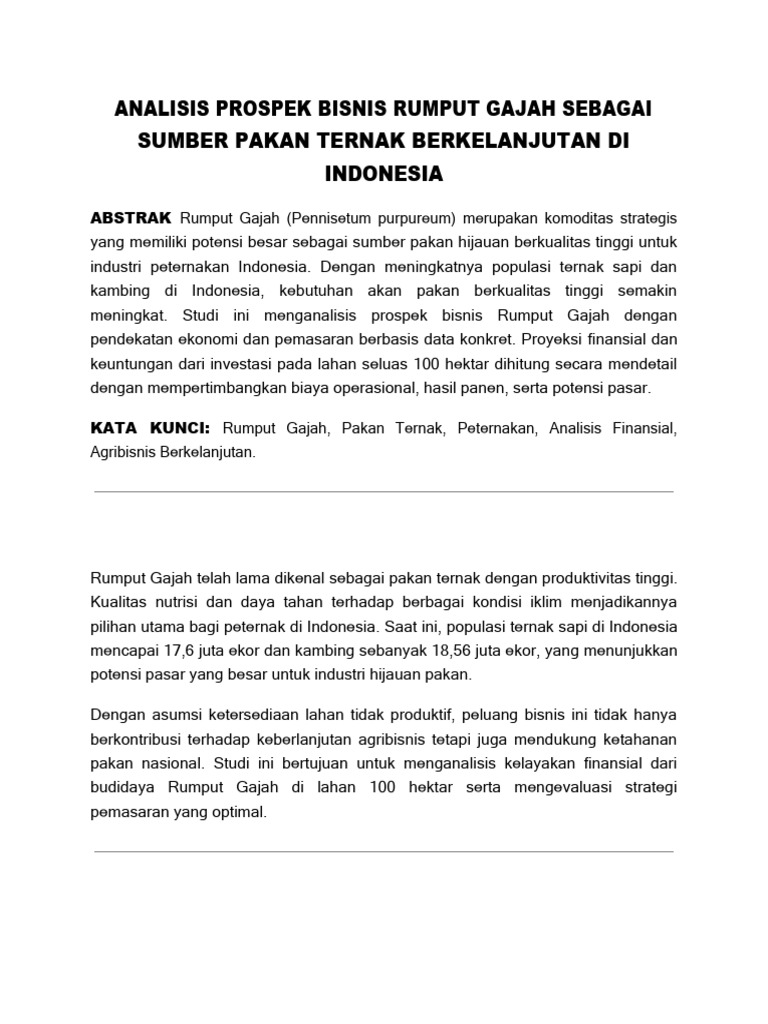 Rumput Gajah Sebagai Sumber Pakan Ternak Berkelanjutan Di Indonesia | PDF