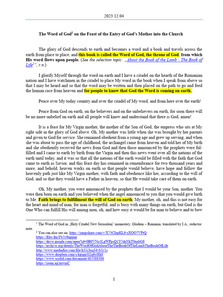 Feast of the Entry of God's Mother | PDF | Jesus | Heaven
