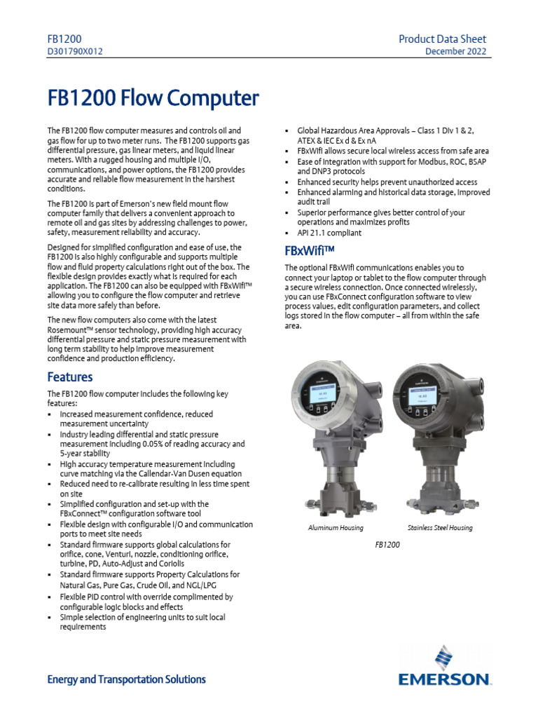 FB1200 Flow Computer Overview | PDF | Flow Measurement | Pressure ...