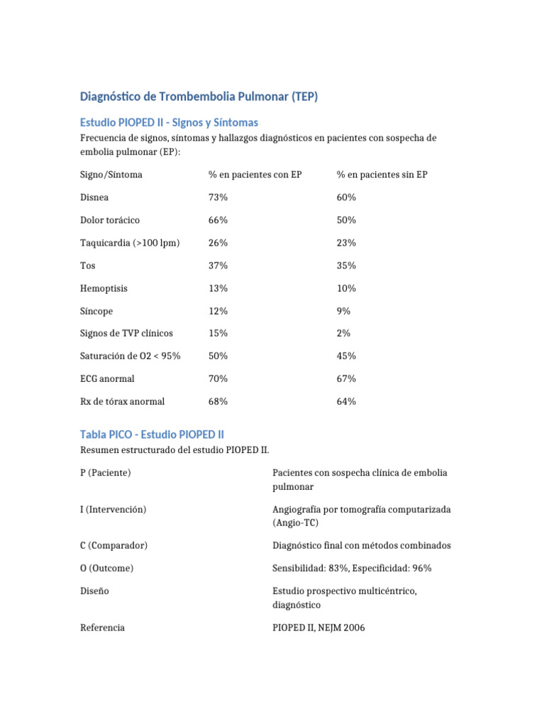 TEP Diagnostico PIOPED Wells Geneva | PDF | Enfermedades respiratorias ...