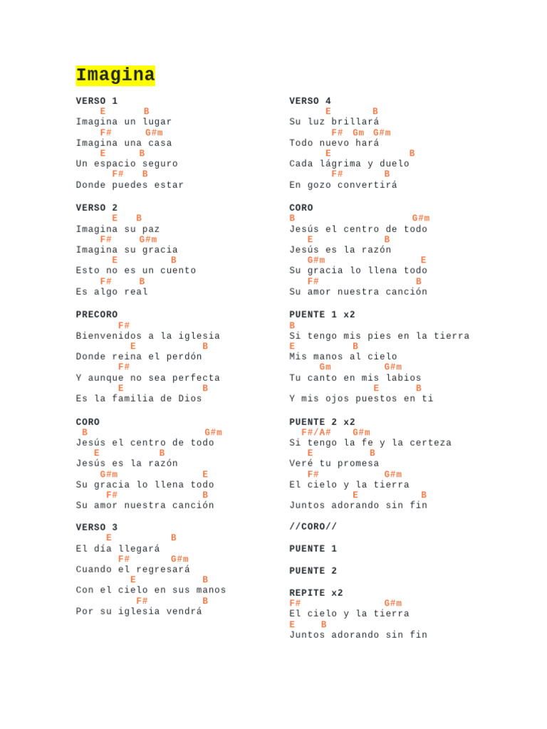 Letra y acordes de "Imagina un corazón" | PDF